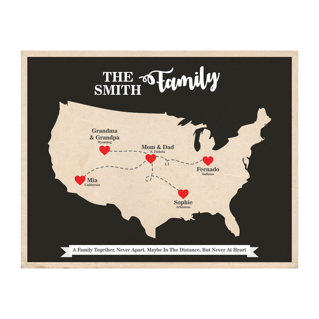Long Distance Family Map, Personalized Grandparent Family Gift, USA Ma ...