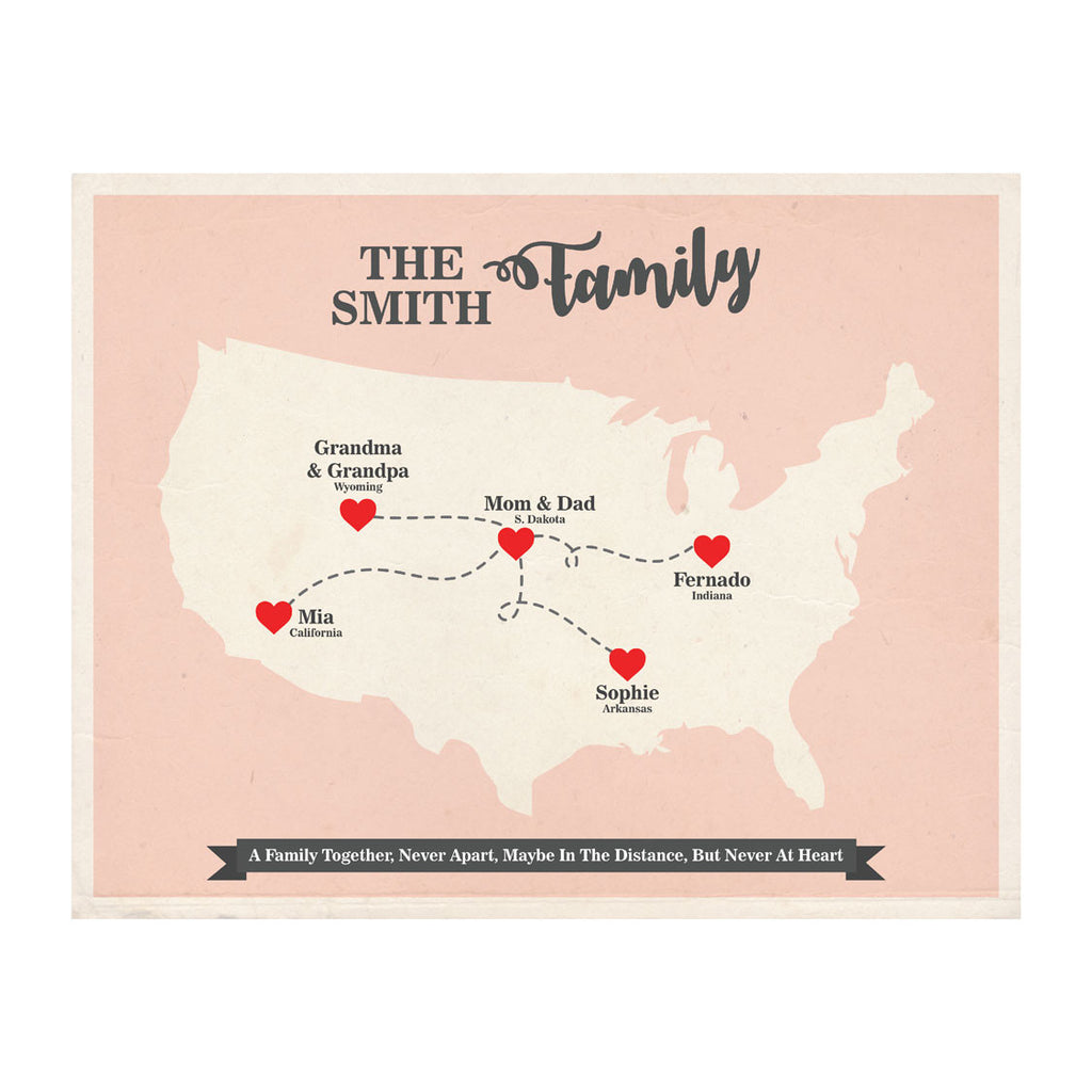 Long Distance Family Map, Personalized Grandparent Family Gift, USA Ma ...