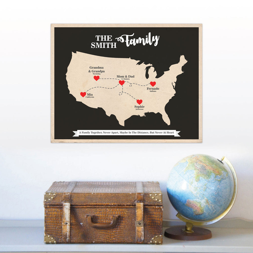 Long Distance Family Map, Personalized Grandparent Family Gift, USA Ma ...
