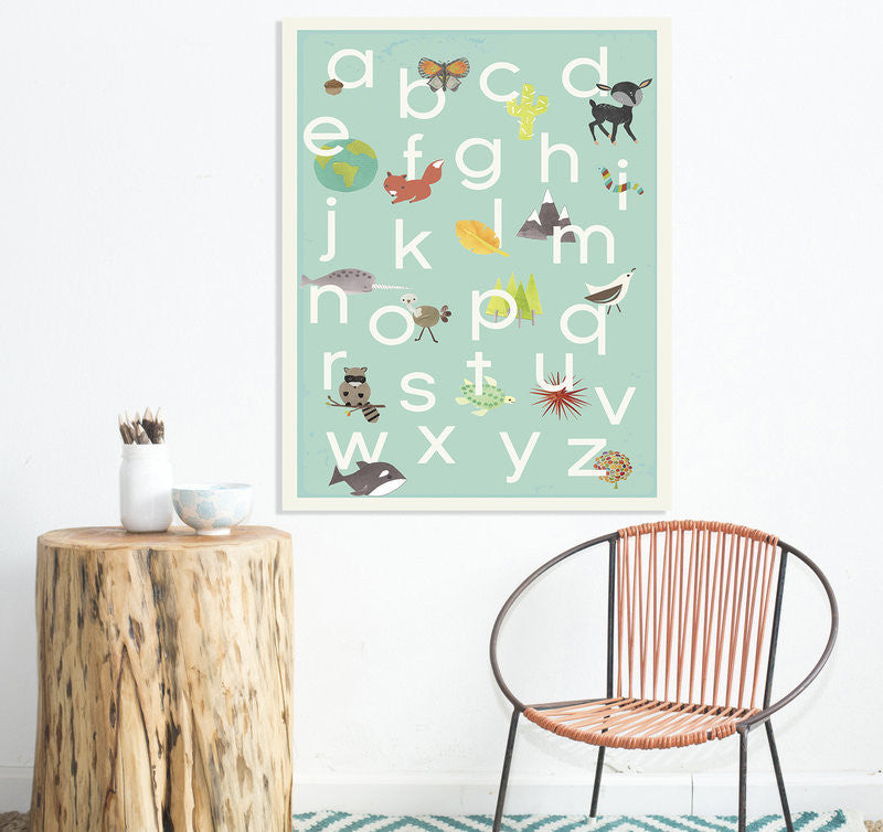 Our World Alphabet in Blue Print or Canvas, ABC, Educational, Playroom ...