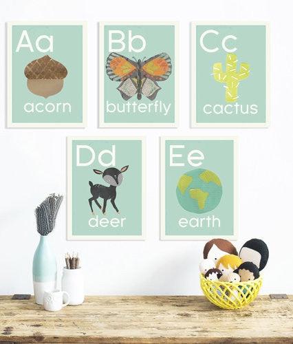 Blue Nature Alphabet Wall Cards in English or Spanish – Children ...