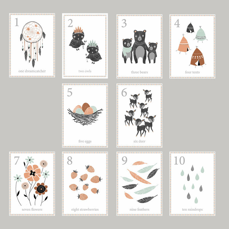 Boho Woodland Number Cards Childrens Wall Art Mini Counting Prints ...